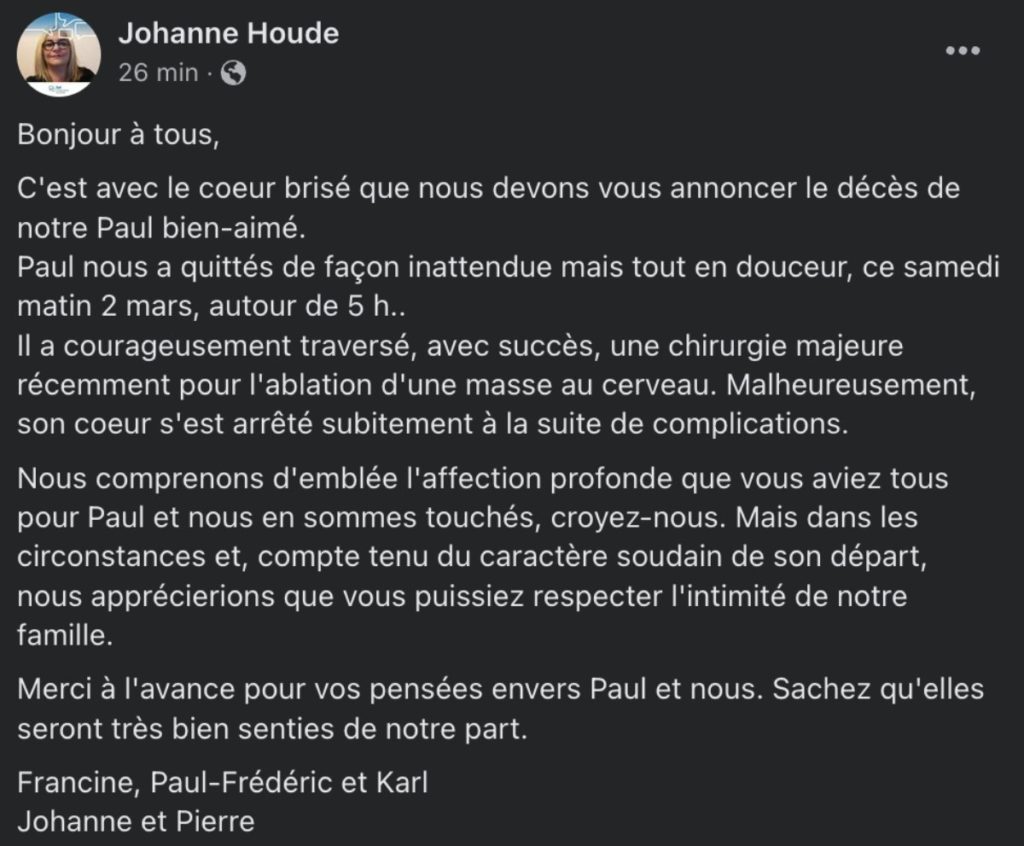L'animateur Paul Houde est décédé dans les dernières heures à l'âge de ...