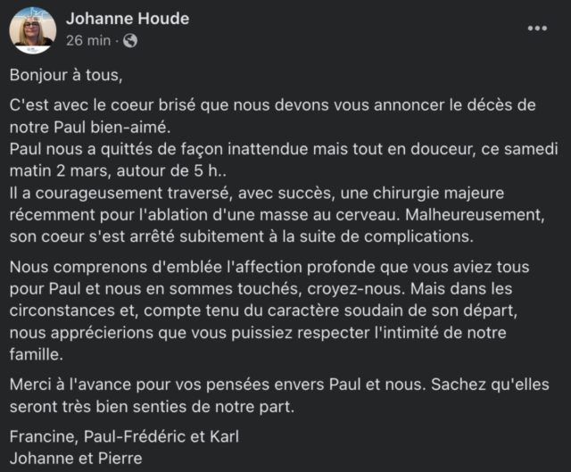 L'animateur Paul Houde est décédé dans les dernières heures à l'âge de ...