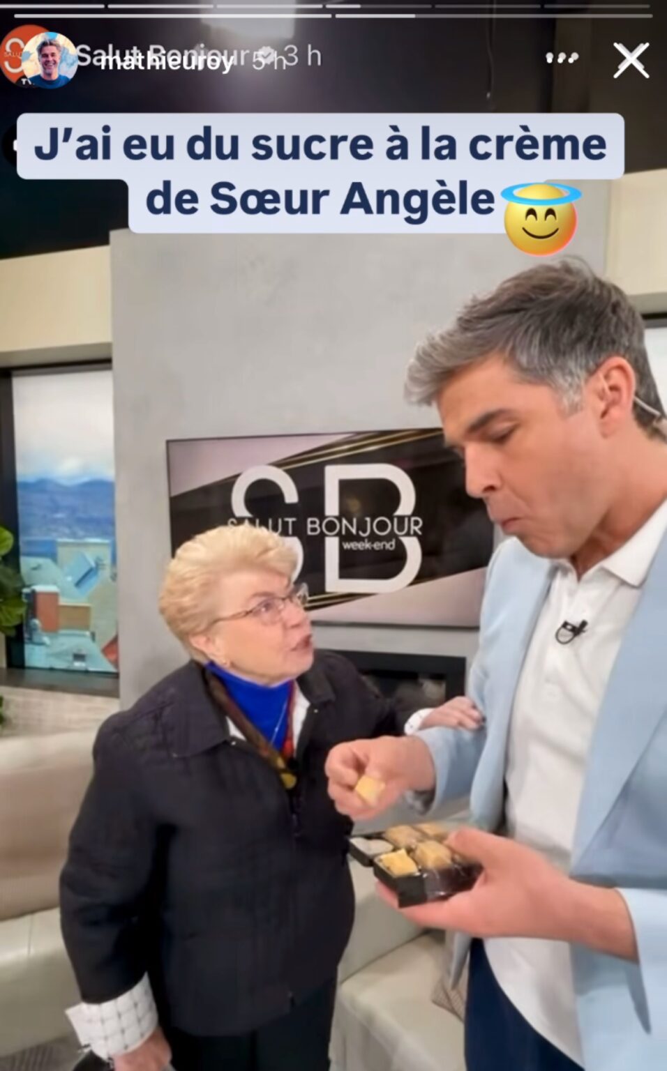 Mathieu Roy de Salut Bonjour montre le cadeau que Sœur Angèle lui a ...